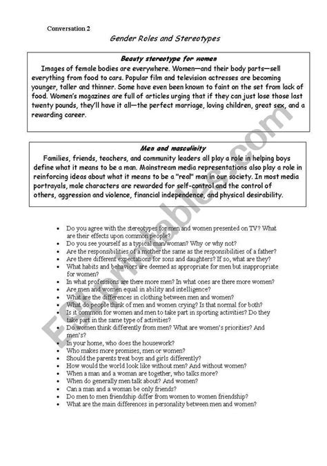 Gender Roles And Stereotypes Worksheet Therapy Worksheets Gender