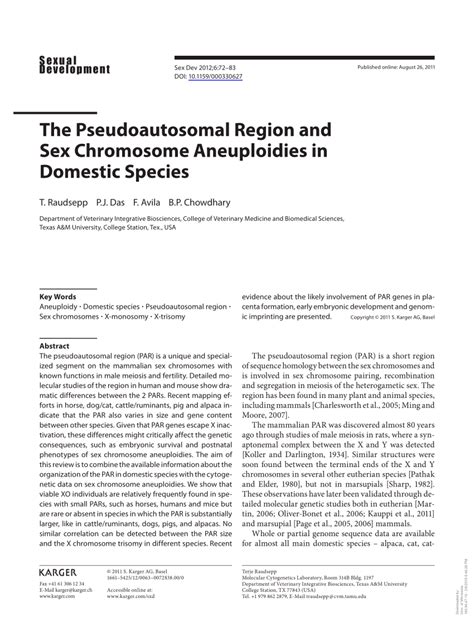 Pdf The Pseudoautosomal Region And Sex Chromosome Aneuploidies In Domestic Species