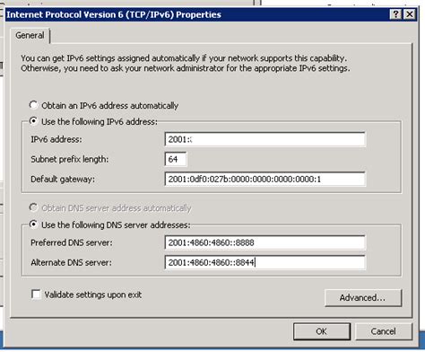 cara setting ipv6 dan local network di vps windows