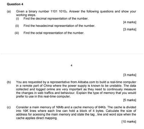 Solved Question 4 A Given A Binary Number 1101 10102