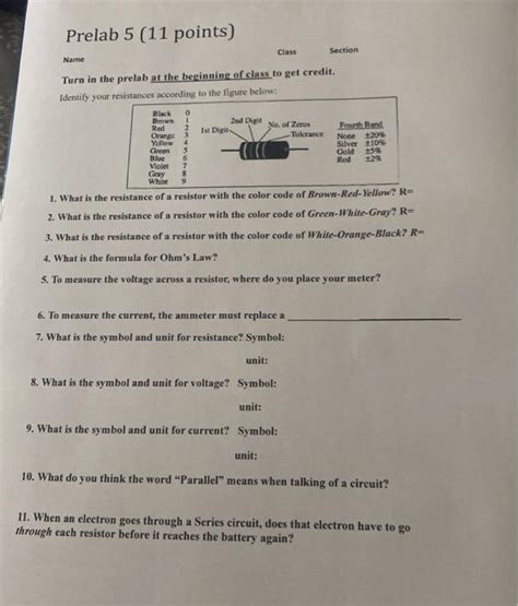 Solved Prelab Points Class Section Name Turn In The Chegg Com