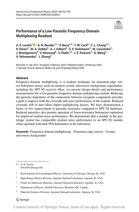 Performance Of A Low Parasitic Frequency Domain Multiplexing Readout