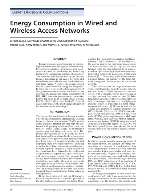 PDF Energy Consumption In Wired And Wireless Access Networks