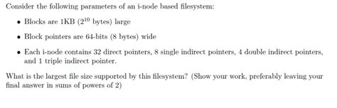 Solved Consider The Following Parameters Of An I Node Based