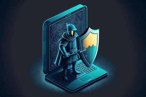 Premium Photo Ai Generated Illustration Of A Knight Displaying A Shield Atop A Laptop Computer