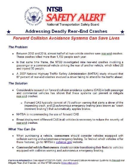 Ntsb Drives Congress To Propose Nhtsa Ratings With Collision Avoidance Auto Connected Car News