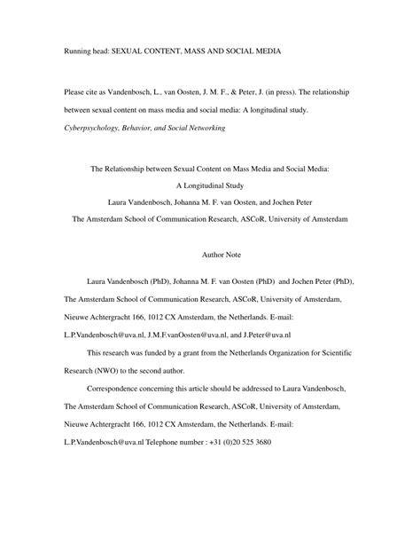 PDF The Relationship Between Sexual Content On Mass Media And Social Media A Longitudinal Study