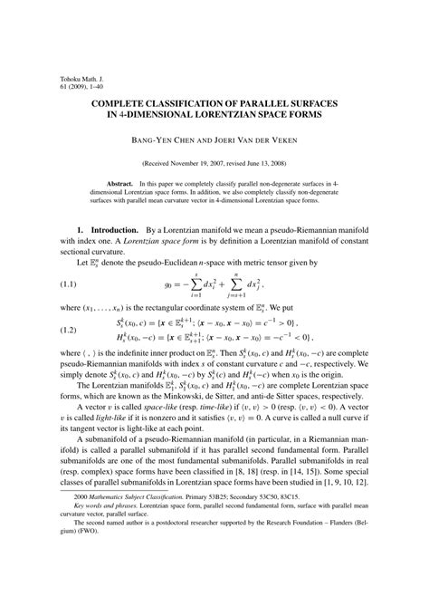 Pdf Complete Classification Of Parallel Surfaces In 4 Dimensional Lorentzian Space Forms