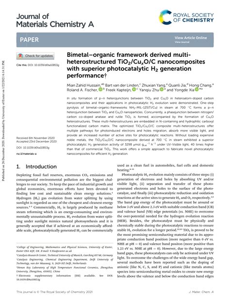 Pdf Bimetal Organic Framework Derived Multi Heterostructured Tio2cuxoc Nanocomposites With