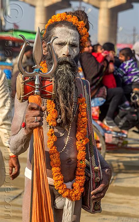 Naga Baba With Trident Hindu Sadhu India