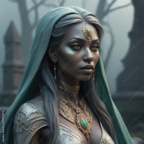 Enigmatic Banshee Mesmerizing Digital Illustration Of A Central Asian Banshee With Fine Hair