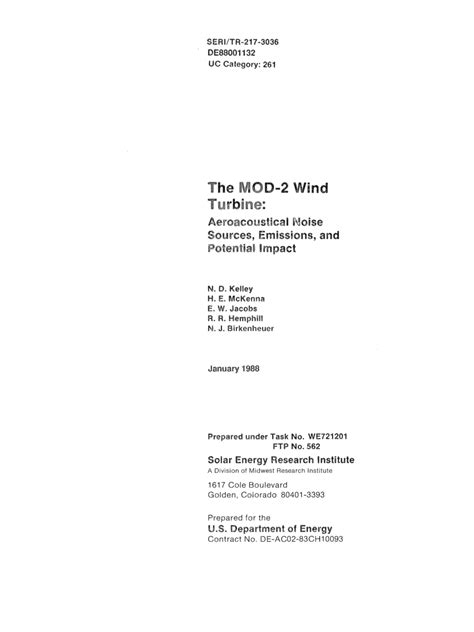 Pdf The Mod2 Wind Turbine Aeroacoustical Noise Sources Emissions And Potential Impact