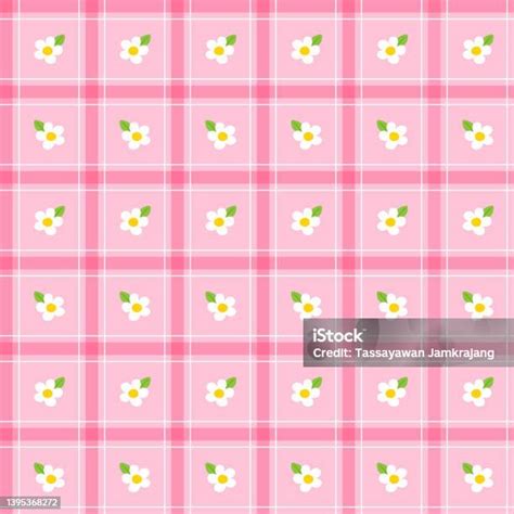 귀여운 화이트 데이지 꽃 잎 요소 핑크 그린 스트라이프 줄무늬 라인 틸트 체크 무늬 격자 무늬 타탄 버팔로 스콧 깅엄패턴 일러스트 레이 션 포장지 피크닉 매트 식탁보 직물