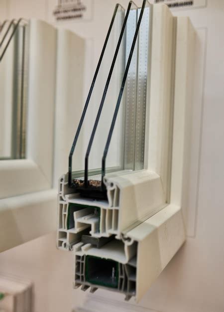 단면 창의 이중창 삼중창이 있는 플라스틱 창 프로필 프리미엄 사진