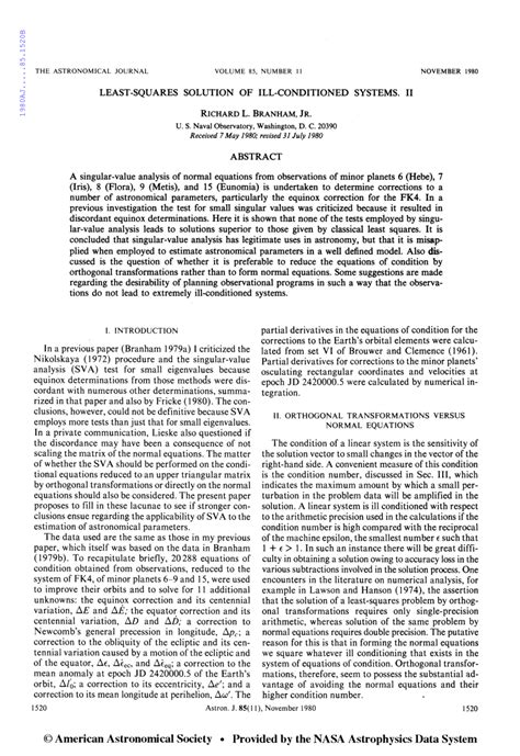 PDF Least Squares Solution Of Ill Conditioned Systems II