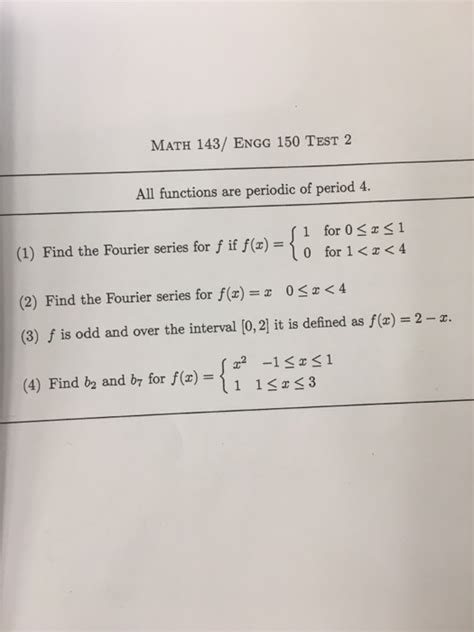 Solved Math 143 Engg 150 Test 2 All Functions Are Periodic
