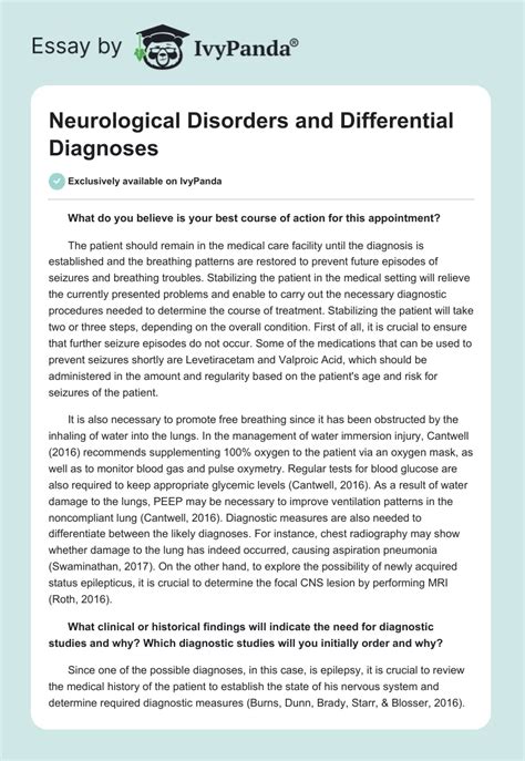 Neurological Disorders And Differential Diagnoses Words Case Study Example