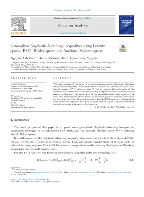 Pdf Generalized Gagliardonirenberg Inequalities Using Lorentz Spaces Bmo Hölder Spaces And