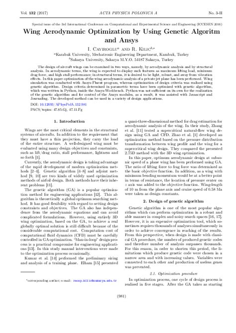 Pdf Wing Aerodynamic Optimization By Using Genetic Algoritm And Ansys