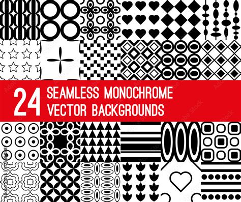 Set Of 24 Monochrome Vector Patterns With Swatches Can Be Used For Prints Textiles Wallpapers