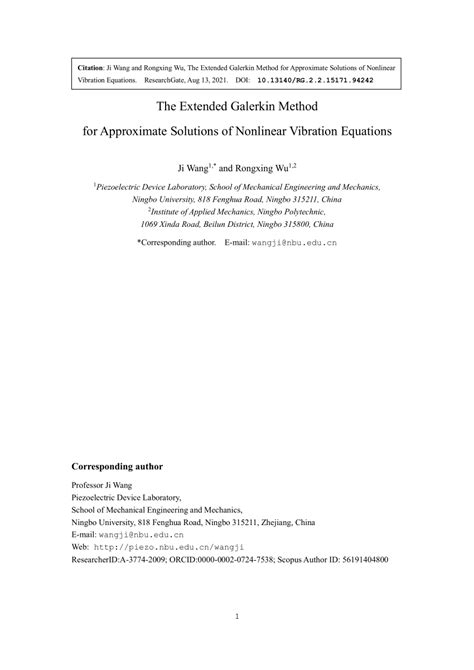 Pdf The Extended Galerkin Method For Approximate Solutions Of Nonlinear Vibration Equations