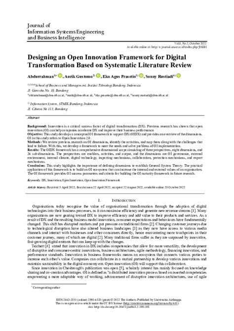 Pdf Designing An Open Innovation Framework For Digital Transformation Based On Systematic