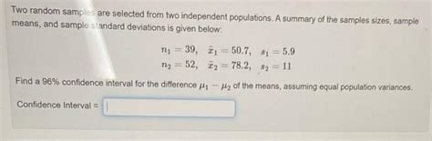 solved two random samples are selected from two independent
