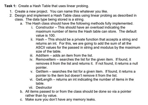 Solved Ma Task 1 Create A Hash Table That Uses Linear