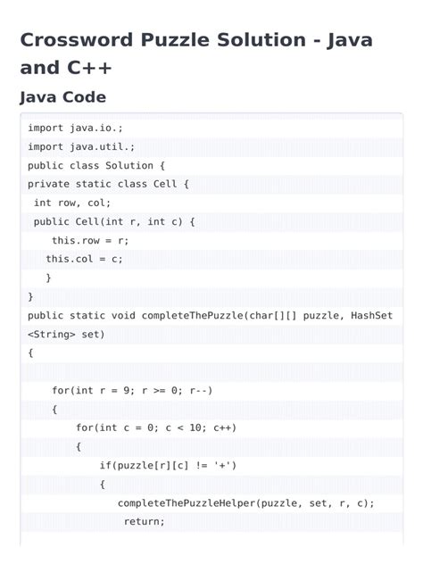 Crossword Puzzle Solution Java And C Pdf Software Object