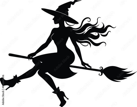 Halloween Witch Broomstick Vector Illustration Silhouette Of A Witch