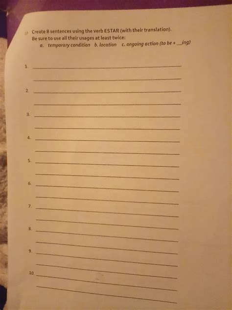 Create 8 Sentences Using The Verb Estar Studyx