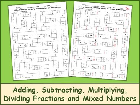 Adding Subtracting Multiplying And Dividing Fractions Worksheet Tes