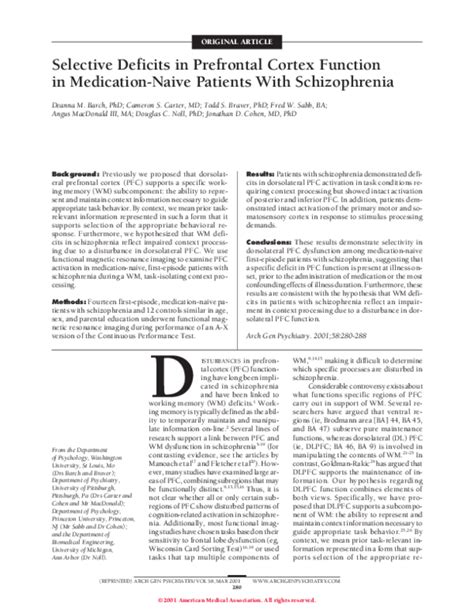 pdf selective deficits in prefrontal cortex function in medication