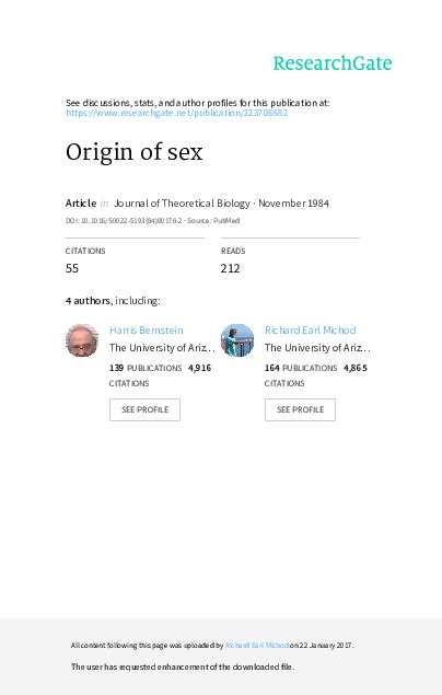 Pdf Origin Of Sex