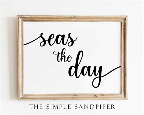 Modroom Seas The Day Black And White Script Wall Art Beach House