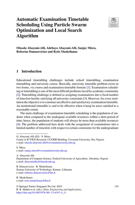 Pdf Automatic Examination Timetable Scheduling Using Particle Swarm