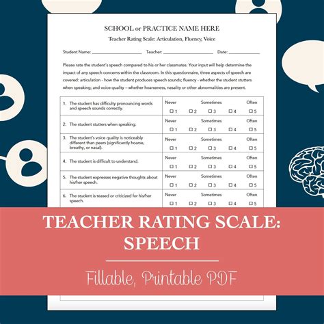 Teacher Rating Scale Speech Worksheet For Speech Therapy Editable Fillable Printable Pdf Etsy