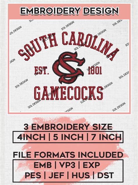 South Carolina Gamecocks Est 1801 Embroidery Designs Ncaa South