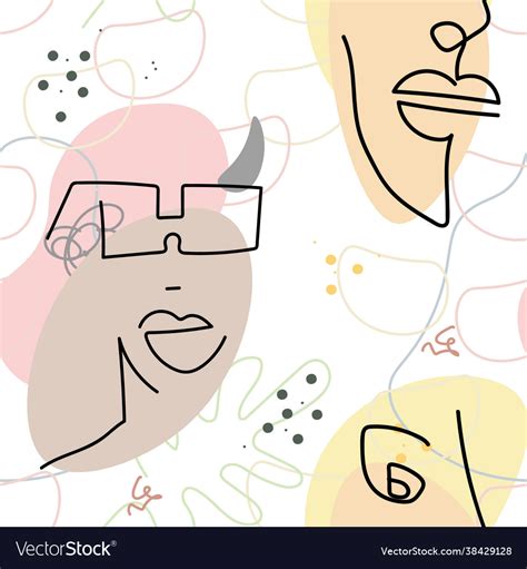 Face Line Pattern Abstract Drawing Seamless Print Vector Image
