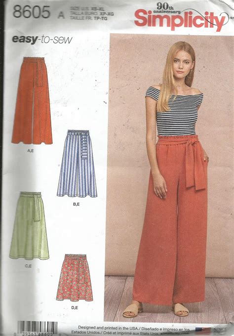 Simplicity Pattern 8605 Easy To Sew Misses Pull On Skirt And Pants In