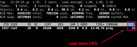 how to find out which cpu core a process is running on