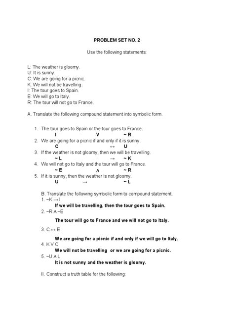 Problem Set No Pdf Semiotics Logical Expressions