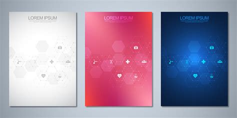 템플릿 브로셔 또는 표지 책 페이지 레이아웃 전단지 디자인 건강 관리 사업 혁신 의학 약국 기술에 대한 개념과 아이디어 평면 아이콘과 기호와 의료 배경 0명에 대한 스톡