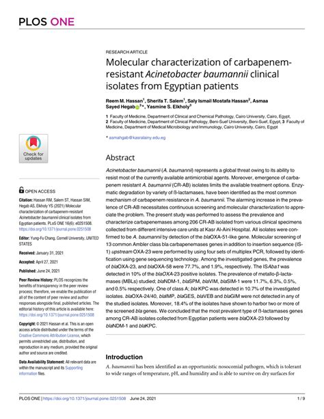 Pdf Molecular Characterization Of Carbapenem Resistant Acinetobacter Baumannii Clinical