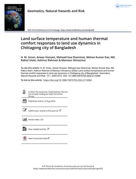 Pdf Land Surface Temperature And Human Thermal Comfort Responses To