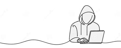 One Line Continuous Cyber Security Hacker Symbol Silhouette Of Online Financial Security Thief