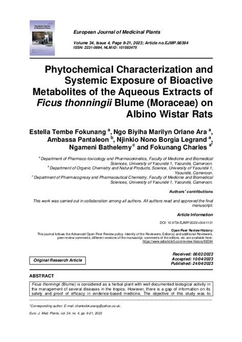 Pdf Phytochemical Characterization And Systemic Exposure Of Bioactive