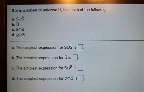 solved if s is a subset of the universe u find each of the