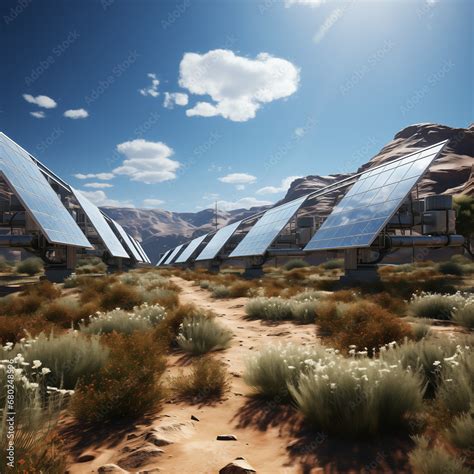 A Visual Representation Of Solar Panels Seamlessly Integrated Into A Desert Landscape