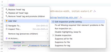 disabling some inspection warningg for blazor components rider